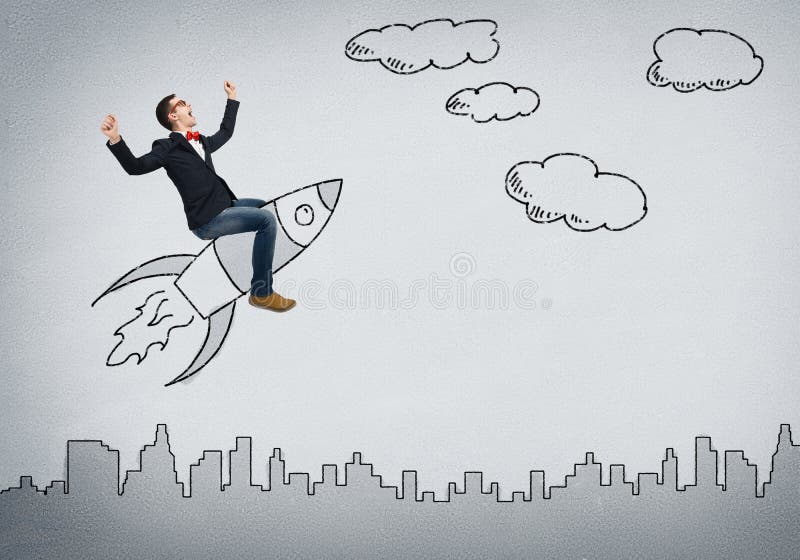 Man ride rocket stock illustration. Illustration of business - 64882310