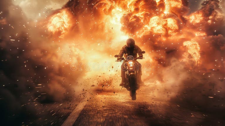 Man Rides Away from Exploding Bike in a Dramatic Action Movie Scene ...