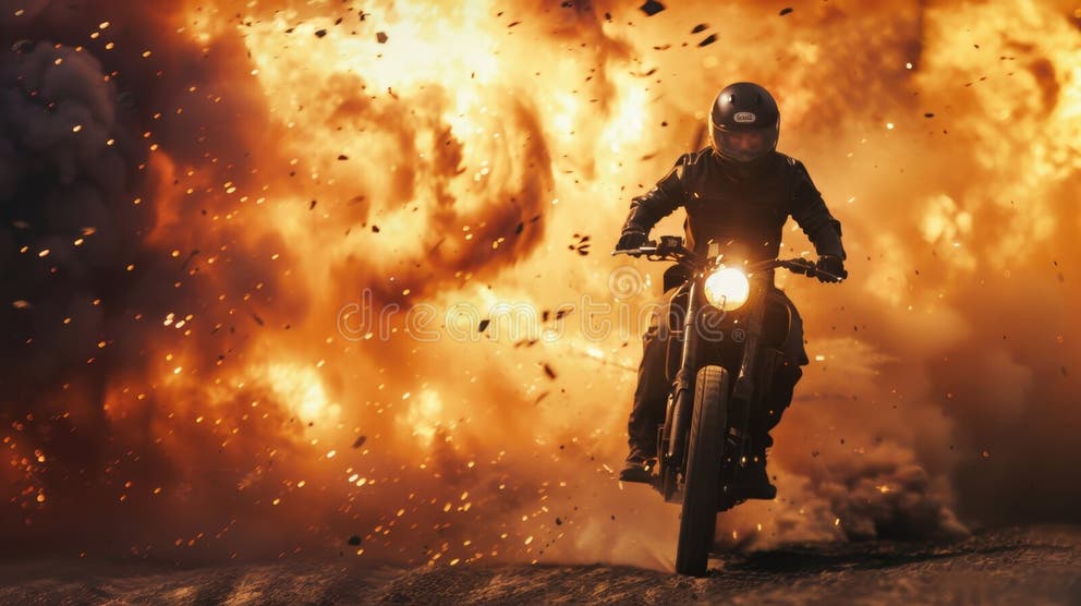 Man Rides Away from Exploding Bike in a Dramatic Action Movie Scene ...