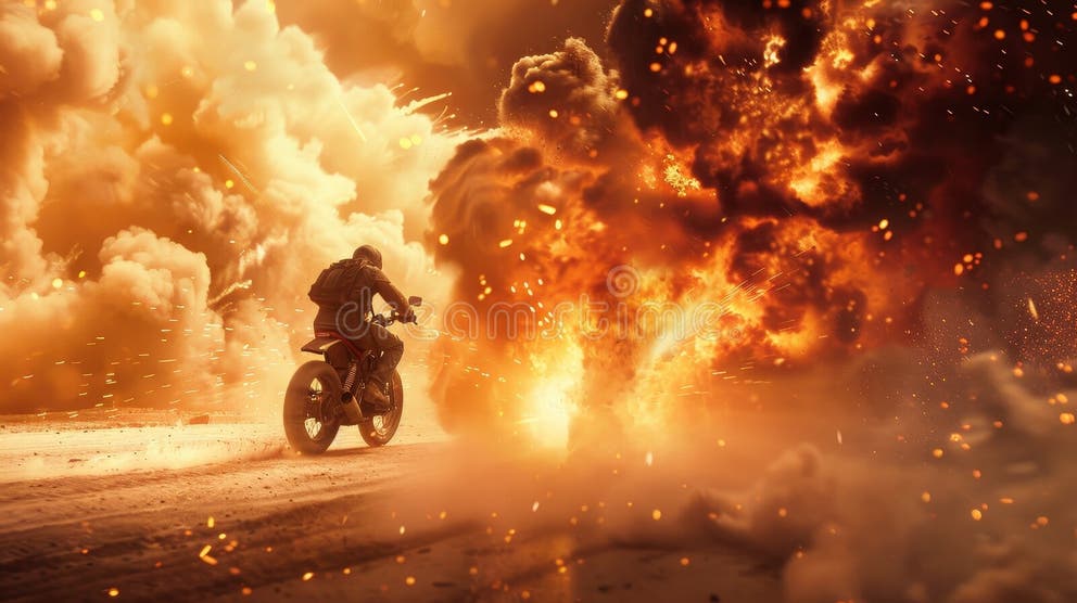 Man Rides Away from Exploding Bike in a Dramatic Action Movie Scene ...