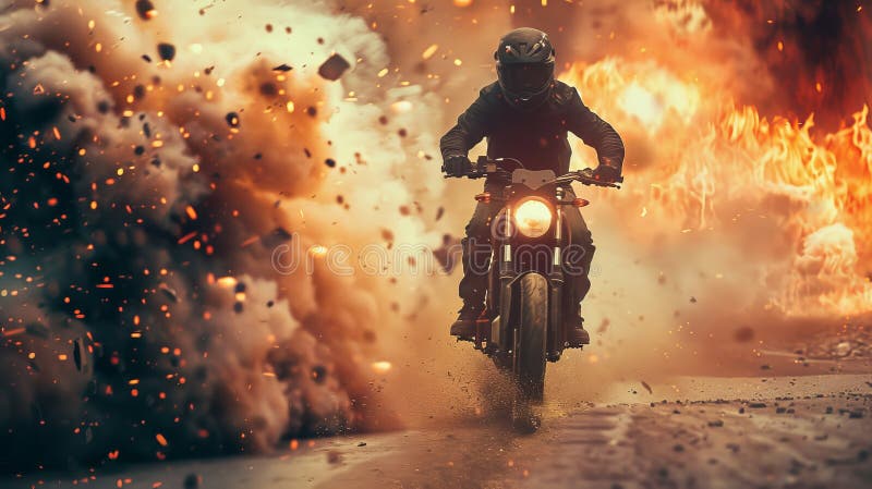 Man Rides Away from Exploding Bike in a Dramatic Action Movie Scene ...
