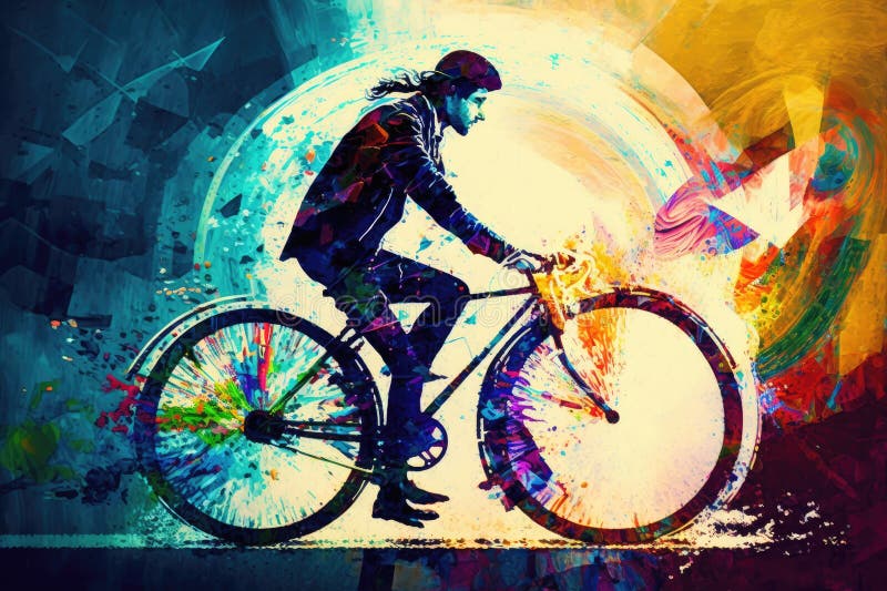 A Man Rides a Bicycle Abstract. Ai Generative Stock Illustration ...