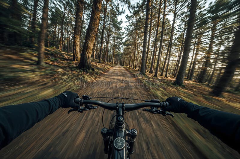 A Man Rides a Bicycle Along a Forest Road Stock Illustration ...