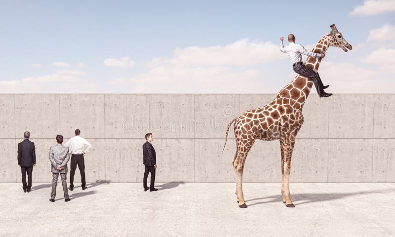 Man Rides a Giraffe To See Beyond the Wall Stock Image - Image of brain ...