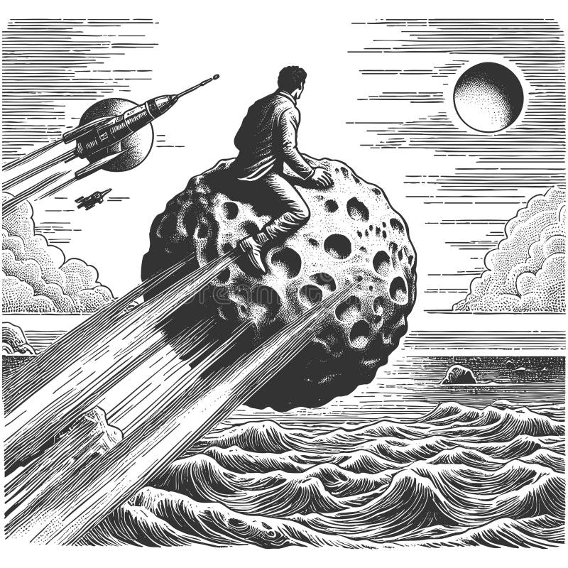 Man Riding an Asteroid through Outer Space Vector Stock Vector ...