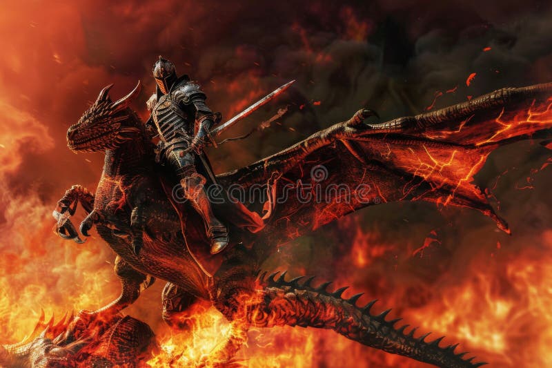 Man Riding on the Back of a Dragon Stock Image - Image of flight ...