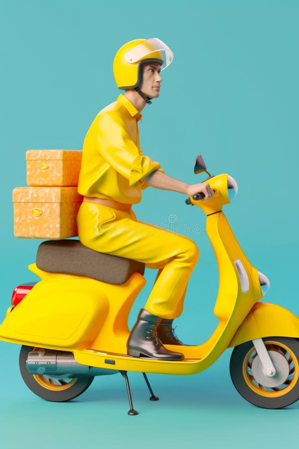 Man Riding on the Back of Yellow Scooter Filled with Boxes. Generative ...