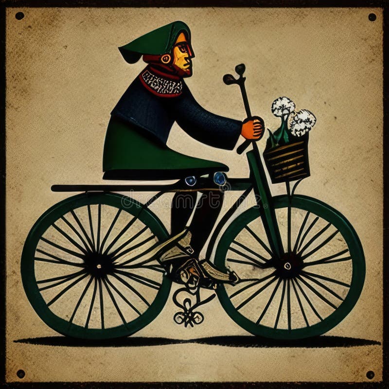 Man Riding a Bicycle in Medieval Style Stock Illustration ...