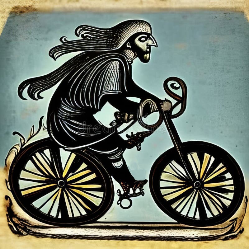 Man Riding a Bicycle in Medieval Style Stock Illustration ...
