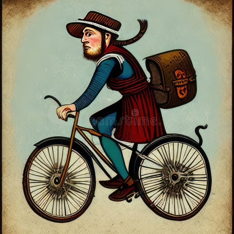 Man Riding a Bicycle in Medieval Style Stock Photo - Image of ride ...