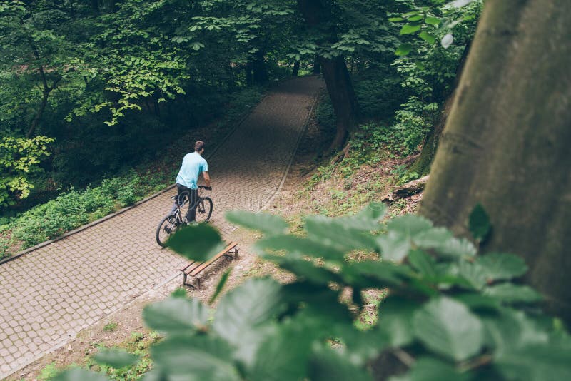 Man Riding on Bike in City Park Stock Photo - Image of caucasian ...