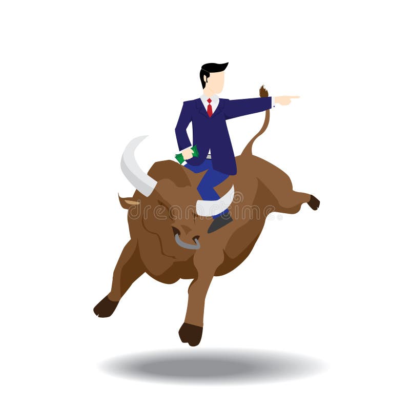 Man Riding a Red Bull Soaring in the Sky. Stocks Up in a Bull Market ...