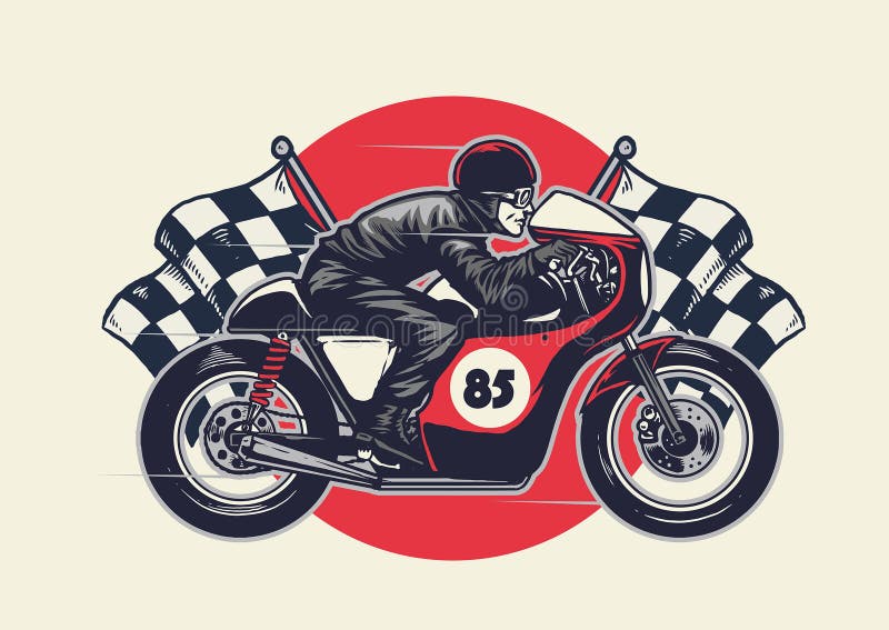 Man Riding Cafe Racer in Hand Drawing Style Stock Vector - Illustration ...