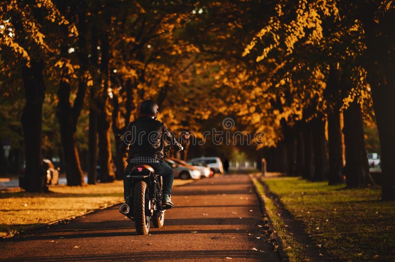 Motorcyclist with a Cafe-racer Motorcycle Stock Photo - Image of ...