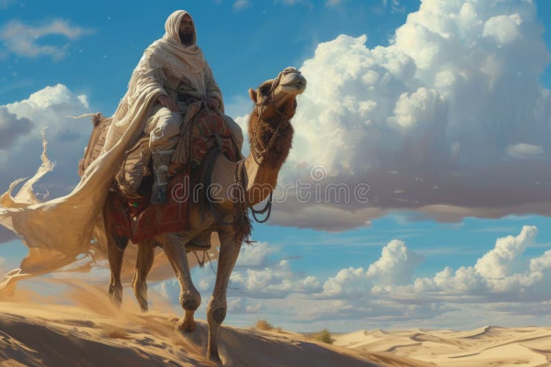 Man Riding Camel in the Desert. Generative AI. Stock Image - Image of ...