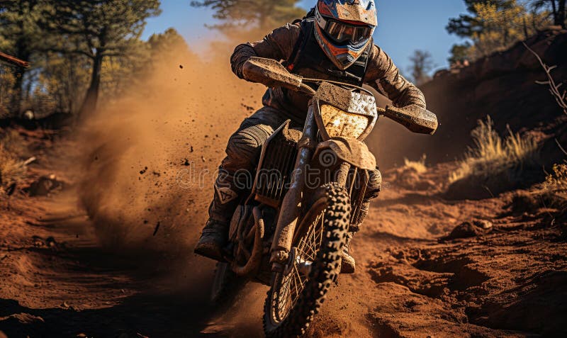 Man Riding Dirt Bike on Dirt Road Stock Image - Image of thrill ...