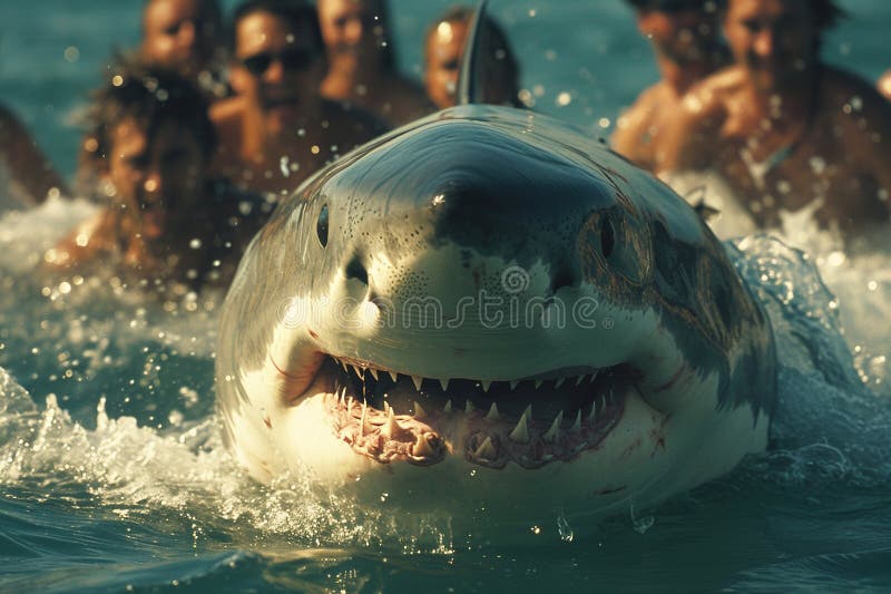Man Riding a Great White Shark. Generative AI Stock Illustration ...