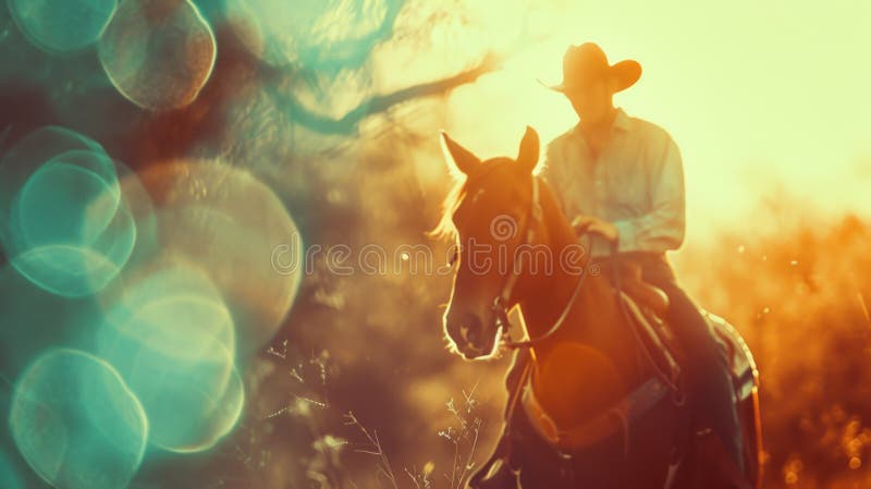 A Man Riding a Horse in the Country Side, AI Stock Illustration ...