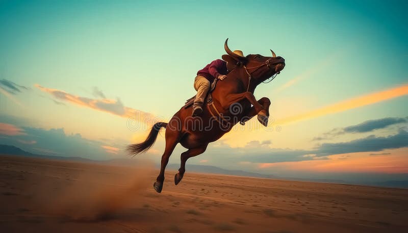 A Man is Riding a Horse that is Jumping High in the Air Stock Image ...