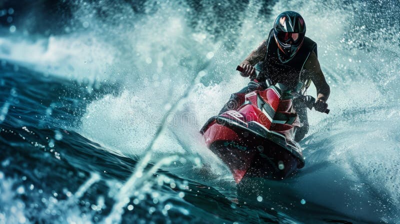 Man Riding Jet Ski on Top of Wave Stock Illustration - Illustration of ...