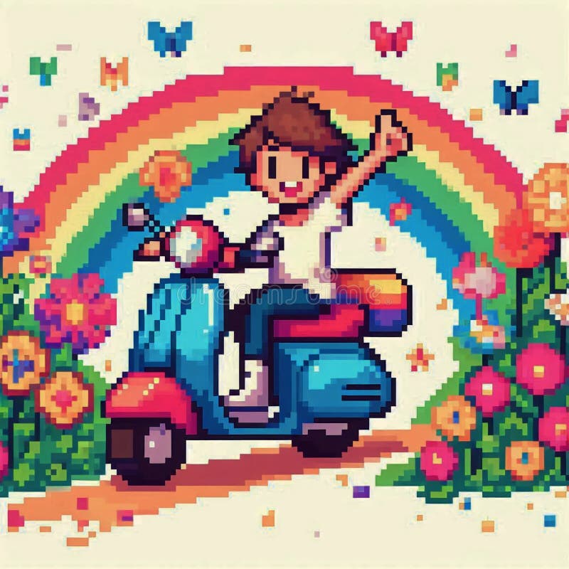 A Man Riding a Motorbike, Pixel Art Stock Illustration - Illustration ...