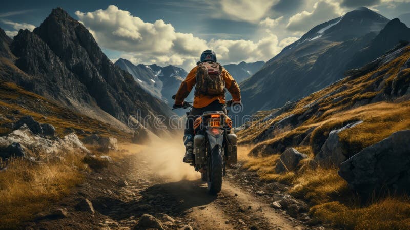 A Man Riding a Motorcycle Back View. Generative AI. Stock Illustration ...