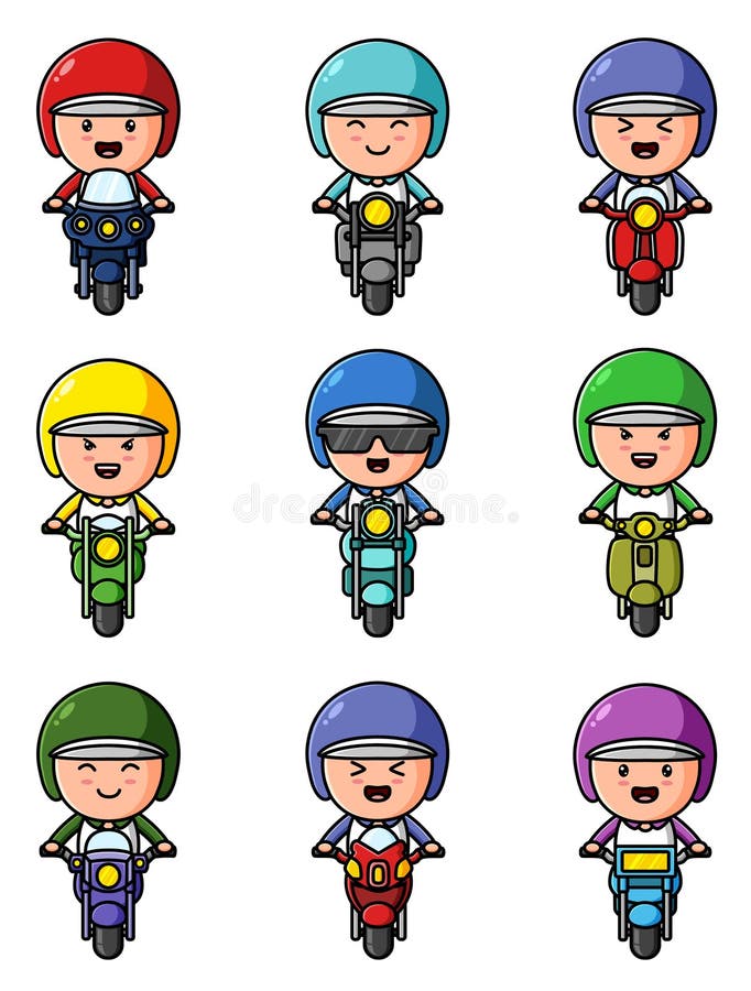 The Man Riding the Motorcycle Different Expression Mascot Bundle Set ...