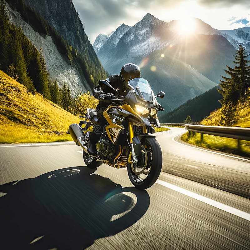Man Riding Motorcycle Down Curvy Road Stock Image - Image of driver ...