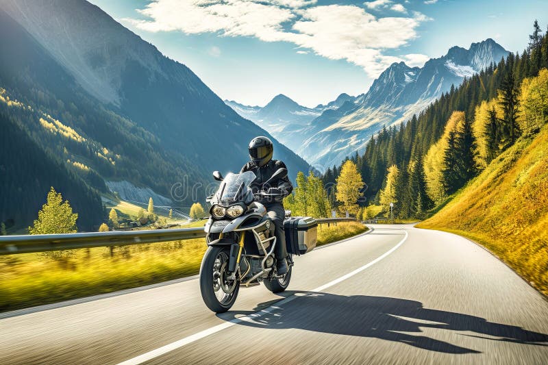 Man Riding Motorcycle Down Curvy Road Stock Illustration - Illustration ...