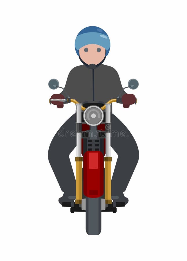 Man Riding Motorcycle. Front View. Simple Flat Illustration Stock ...
