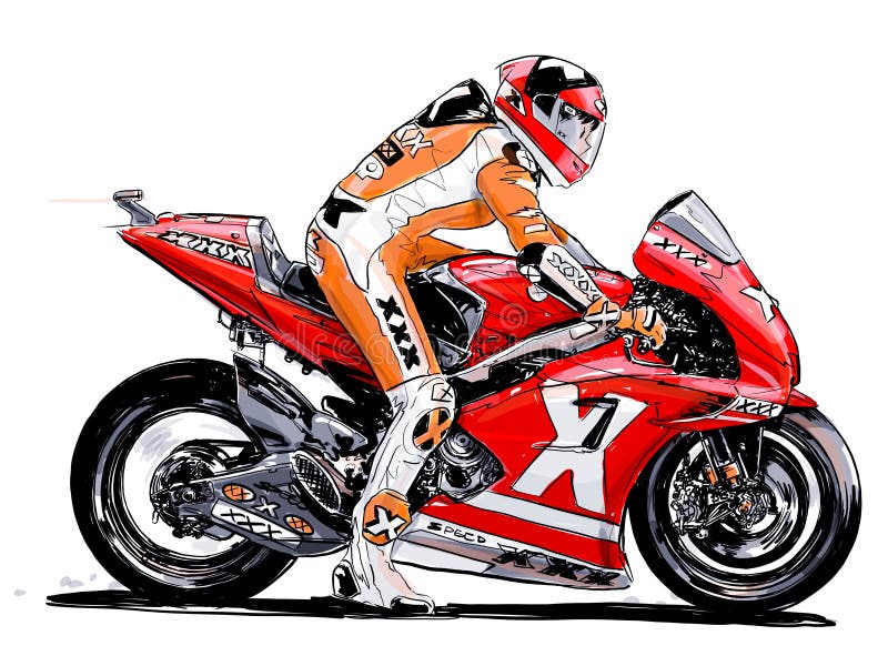 Man Riding Motorcycle Sketch Illustration Cartoon Style Stock ...