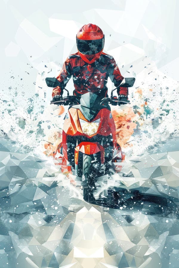 A Man is Riding a Motorcycle in the Snow Stock Illustration ...