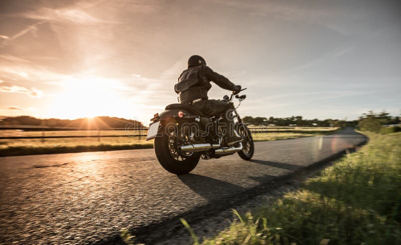 Man Riding Sportster Motorcycle during Sunset. Stock Image - Image of ...