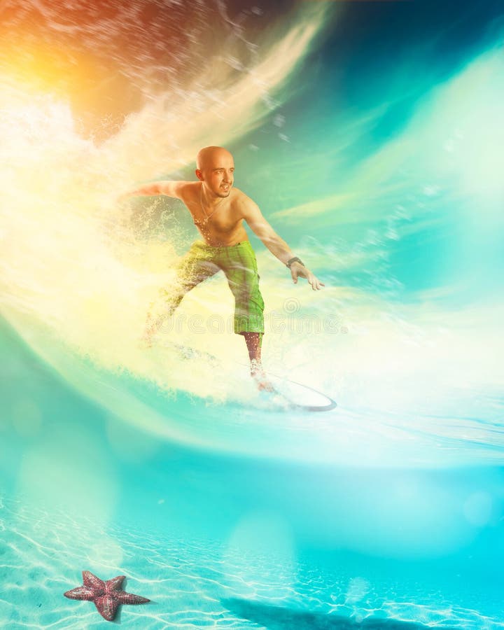 Man Riding a Surfboard on a Wave Stock Image - Image of dynamic ...