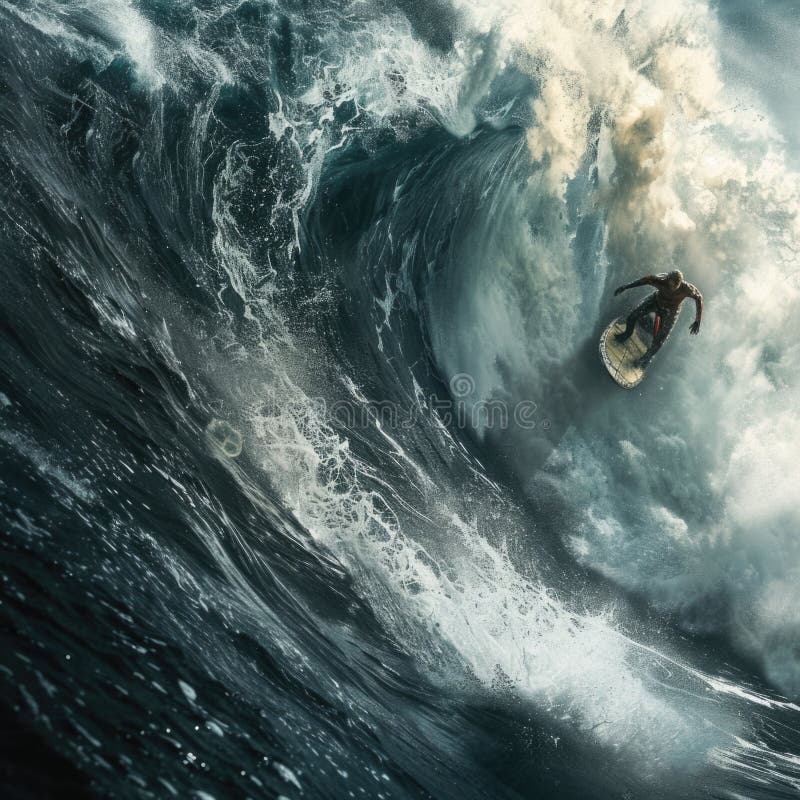 Man Riding Wave on Surfboard. Generative AI. Stock Image - Image of ...