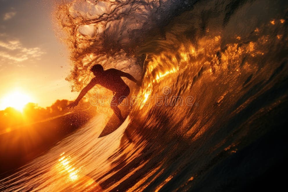 A Man Riding a Wave on Top of a Surfboard. Generative AI Image. Stock ...