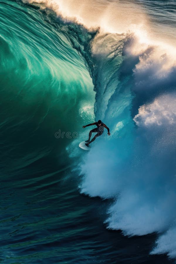 A Man Riding a Wave on Top of a Surfboard. Generative AI Image. Stock ...