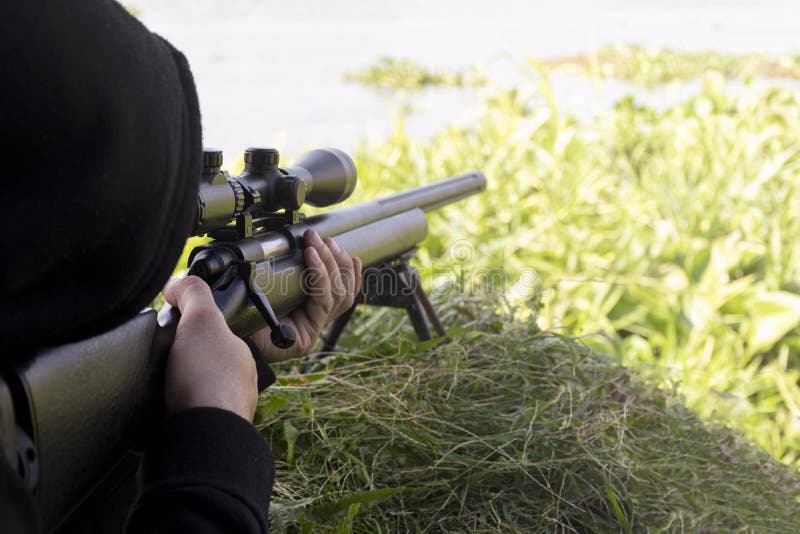 Man Looking Through Scope On Stock Photo - Image of gauge, bullet: 14605836