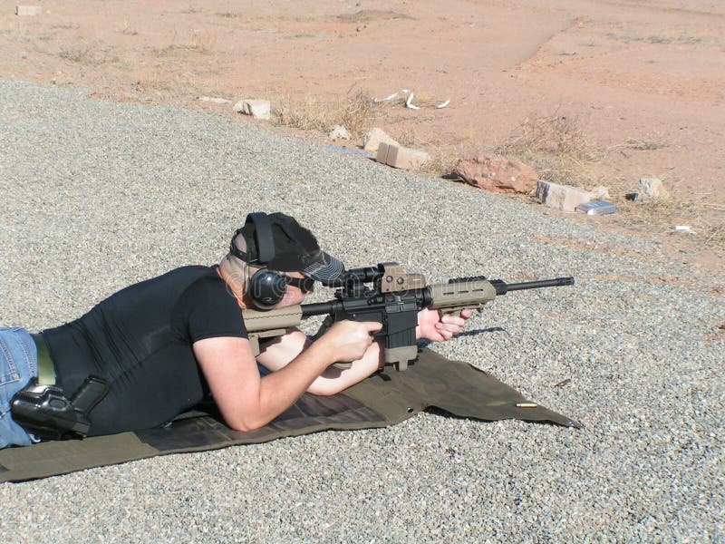Man with Rifle at Shooting Range Stock Image - Image of competition ...