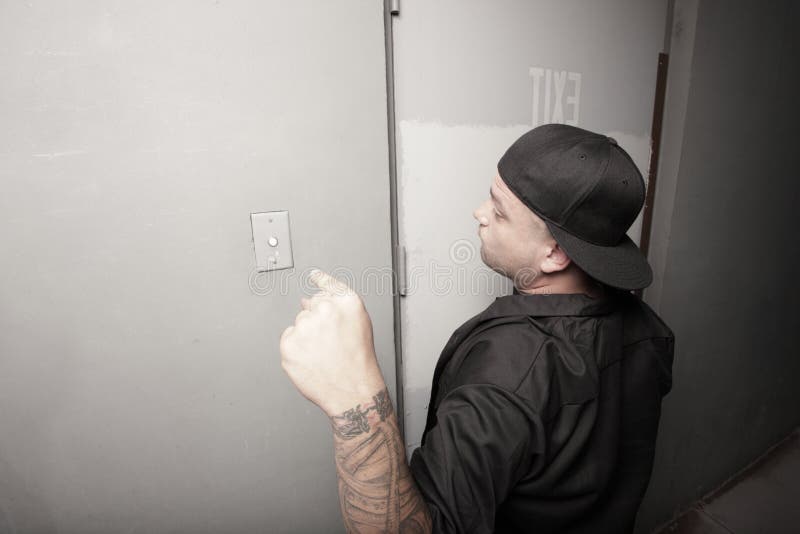 Man Ringing the Warehouse Bell Stock Image - Image of away, push: 10380709
