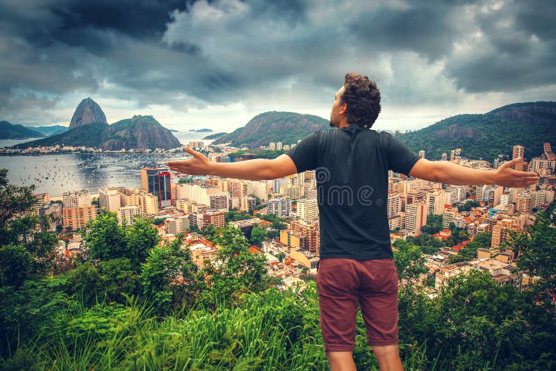 Man in Rio De Janeiro stock image. Image of posing, janeiro - 69578331