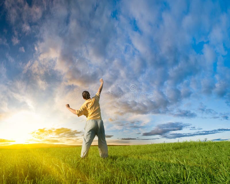 Man rising up hand stock image. Image of sunset, leader - 11098229