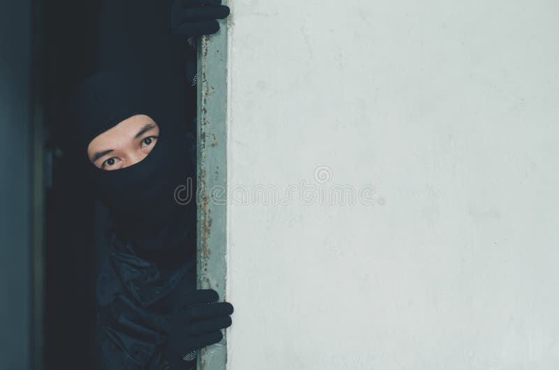 Man Robber Thief Wear Mask Holding Gun Hiding Stock Image - Image of ...