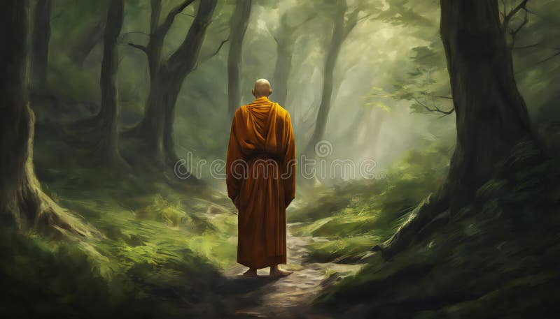 A Man in Robe is Walking through a Forest Stock Photo - Image of ...