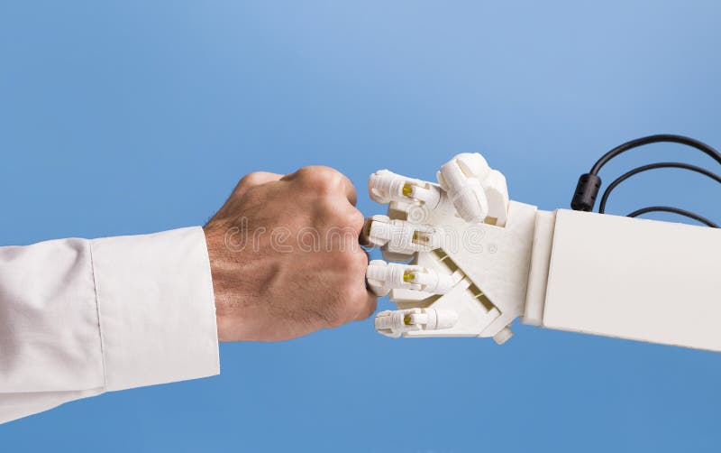 Man and Robot Hands Making Fist Bump Gesture Stock Photo - Image of ...