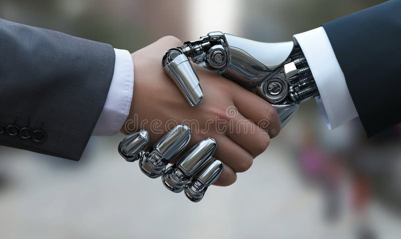Man and Robot Handshake Technology Concept Stock Illustration ...