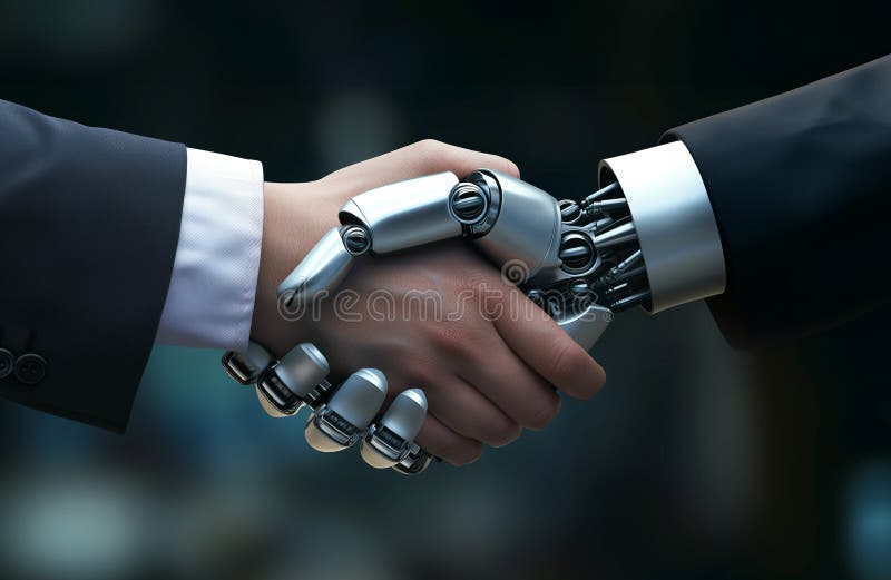 Man and Robot Handshake Technology Concept Stock Illustration ...