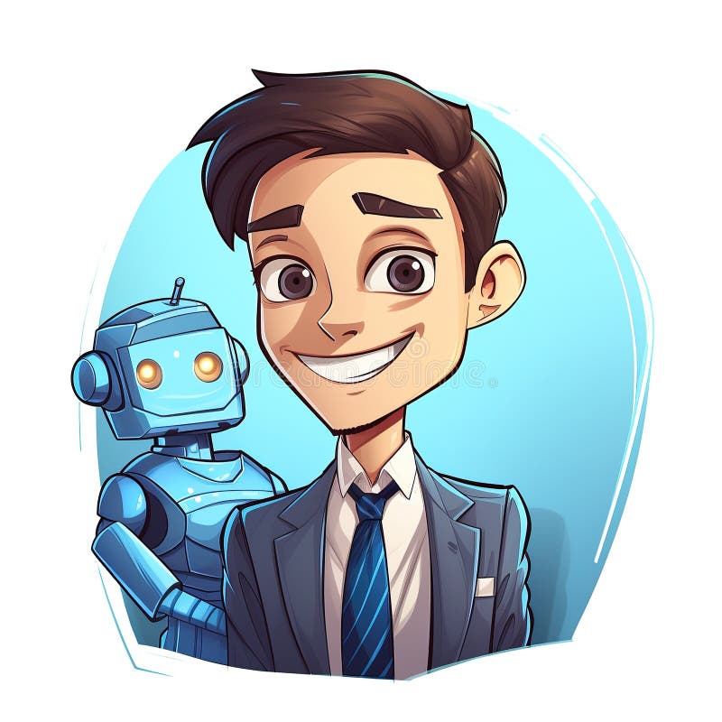 Man and Robot Logo on Blue Background. Generative AI Stock Image ...