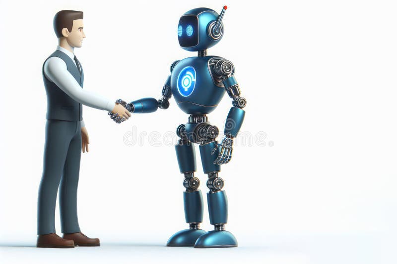 A Man and a Robot Shaking Hands. Space for Text. Stock Photo - Image of ...