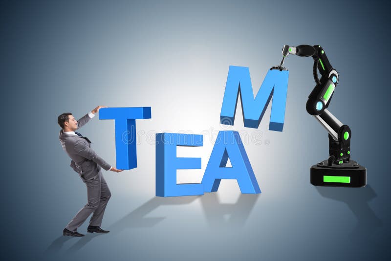 The Man and Robotic Arm in Teamwork Concept Stock Illustration ...